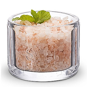 KooK Glass Salt Cellar, with Airtight Lid, Embossed Pressed Glass, Clear Storage Container, for Coffee, Sugar, Spices and Candies, Dishwasher Safe, 10 oz (Clear)