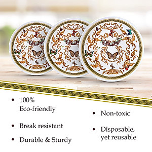 White and Gold Plastic Dessert Plates for Party (10 PC) Heavy Duty Disposable Dinner Set 7.5", Fine China Look Dishes for Baby Showers, Birthdays, Weddings, Holidays & Events - Versi Collection