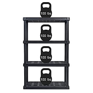 IRIS USA 4-Tier Heavy Duty Plastic Shelving Unit, 56" Tall - 100lbs per Shelf, Modular Garage Rack Storage Organizer for Home, Basement, Laundry & Utility Room, 18"D x 36"W x 56"H - Black