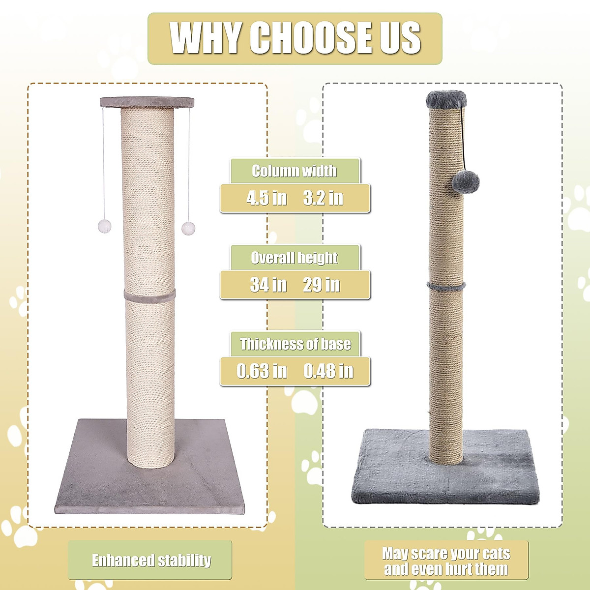 Cat Scratching Post-Scratching Post with Sisal Rope for Indoor Cats Large Cat Scratching Post sisal cat Scratcher Cute for Kitten Scratching Post(34 inch)