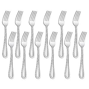 12-Pieces Dessert Forks, HaWare Stainless Steel 7.1 Inches Pearled Edge Small Salad Forks, Classic Elegant Design, Mirror Polished, Dishwasher Safe