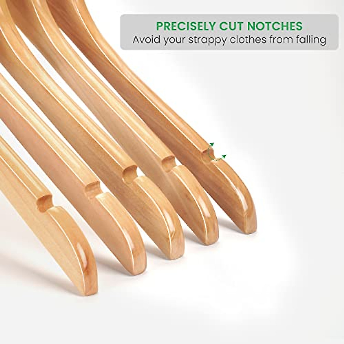 Nature Smile Solid Gugertree Wood Shirt and Dress Hangers with Notches with Anti-Rust Chrome Hook Pack of 10 (Natural)