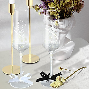 Personalized Mr and Mrs Wedding Champagne Flutes with Long Stem,Handcraft Bridal Shower Gift,Cute 7oz Bride and Groom Toasting Glass Set of 2, Unique Gift for Anniversary, Engagement Gifts for Couples