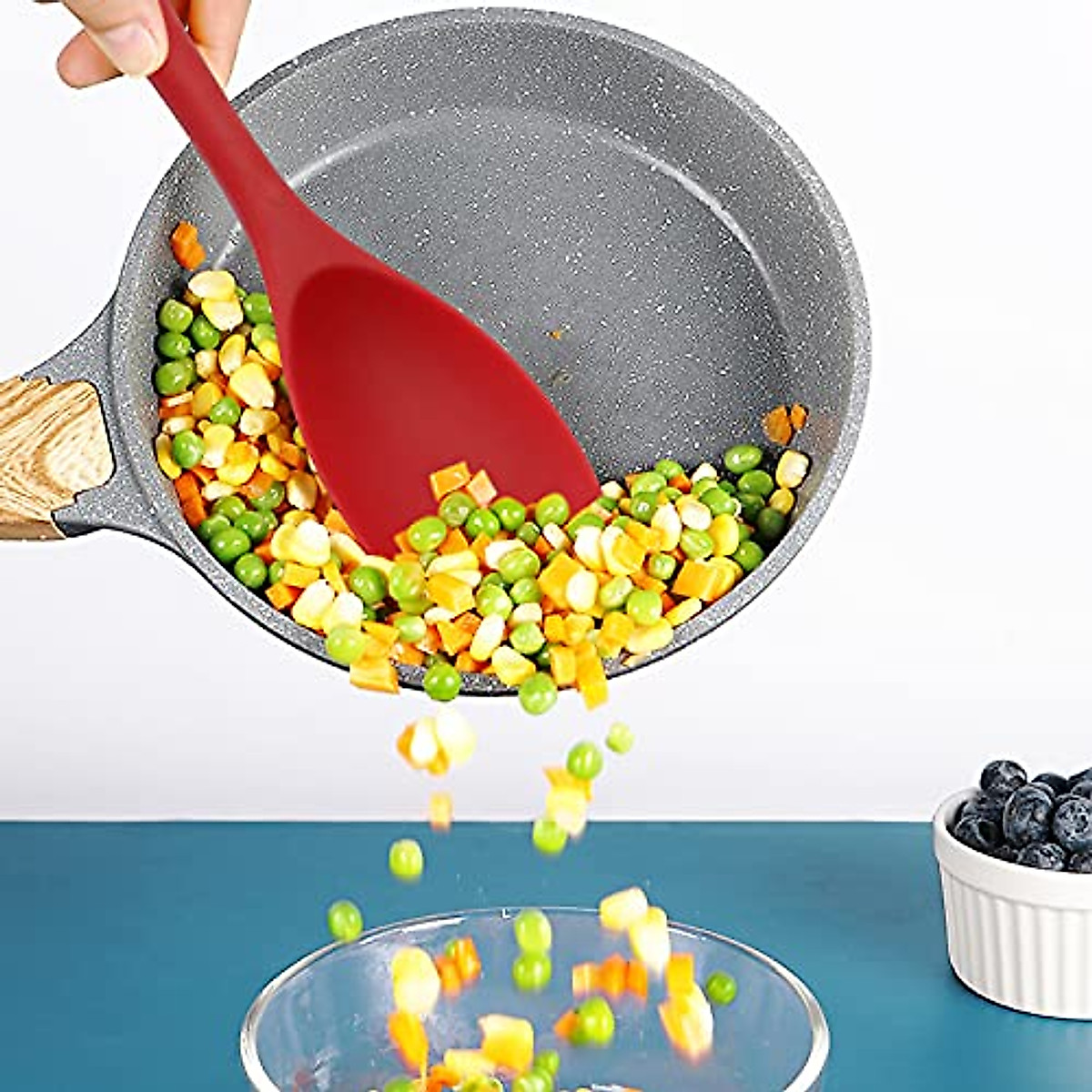 MJIYA Silicone Spatula Spoon, BPA Free & Food Grade, High Heat Resistant to 480°F, Mix Thick Batters, Scrape Sauces, Stir Pasta & More(Cherry Red, Spoon)