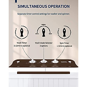 Portable Washing Machine, Anpuce Compact Twin Tub Washer 11Lbs Washer and 5.5 Lbs Spinner Mini Laundry Compact Washer Combo with Gravity Drain for Apartment, Dorms, RVs, Camping and More, White&Brown