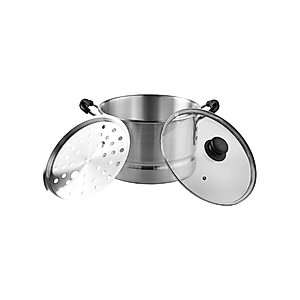 IMUSA USA MEXICANA-410 Aluminum Steamer with Glass Lid 10-Quart, Silver, 10Qt