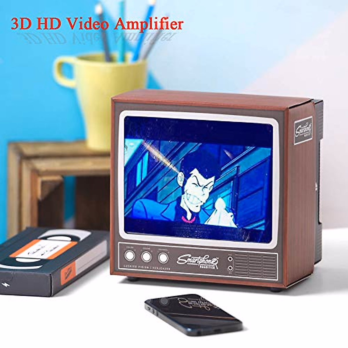 Retro TV Screen Magnifier Enlarged Picture from Phone Screen 3D Video Movie Amplifier Eye Protection Enclosed Design (Retro TV, One Size)