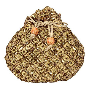 Indian Sequence Potli Bag For Women, Wedding Purse/Jewelry Purse for Women (Base Color- Golden)
