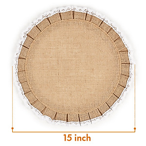 Junxia Burlap Round Placemats Set of 4 Place Mats for Dining Tables 15 Inch Kitchen Jute Ruffled Lace Farmhouse Table Mats