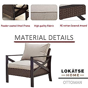 LOKATSE HOME Outdoor Patio Furniture Modern Wicker Sofa Chair Rattan Conversation Single Armchair with Cushion, Brown