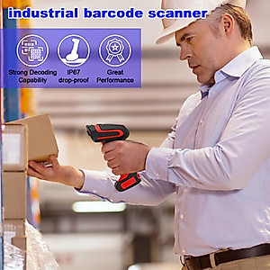 Industrial 2D Bluetooth Barcode Scanner with Charging Base,Bluetooth & 433MHz Wireless 2-in-1 1968ft Transmission Distance,Auto-scanning Available,Support on DPM Code