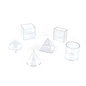 hand2mind Plastic Fillable 3D Shapes, Clear Geometric Solids for Measuring Volume (Set of 6)