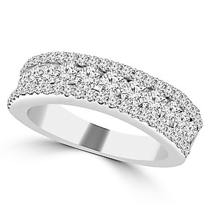 Madina Jewelry 1.16 ct Ladies Three Row Round Cut Diamond Wedding Band (Color G Clarity SI-1) in 18 kt White Gold in Size 6