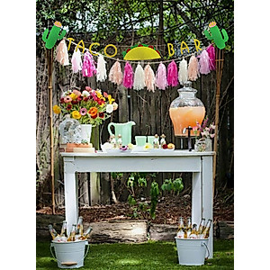 HAKPUOTR Taco Bar Banner with Cactus and Taco, Mexican Theme Birthday/Baby Shower/Bridal Shower/Engagement, Party Decorations, Fiesta Themed Party Taco Bar Décor