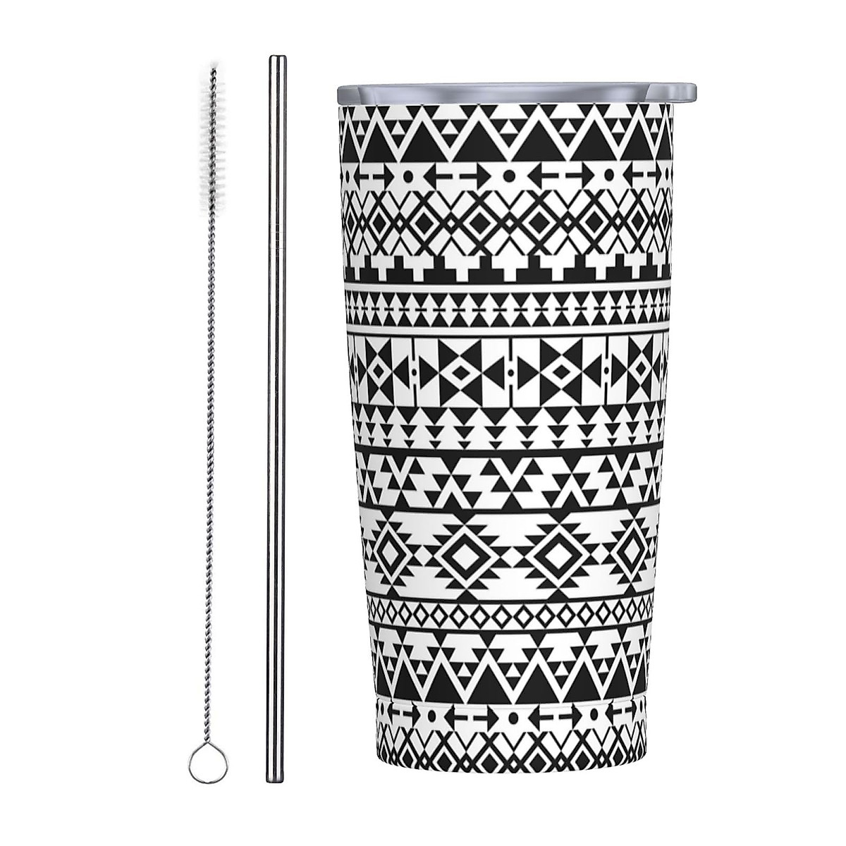 JASROTAO Black Navajo Print Tumbler,Geometric print 20oz Stainless Steel Insulated Travel Tumbler,Travel Coffee Mug with Lid and Straw Water Bottle Drink Tumbler Cups Gifts for Women Men Lovers