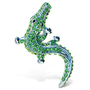 COTA Global Alligator Sparkling Refrigerator Magnet - Green & Silver Sparkling Rhinestones, Reptile Animal Magnet for Kitchen Door Fridge, Cool Home & Office Novelty Decor - 2.25 Inch