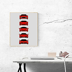 Ferrari Halo Generations Inspired Car Poster - Handmade Print of 288 GTO, F40, F50, Enzo, LaFerrari - Red, 8x10" Satin Print (Unframed) - Perfect Gift for Car Enthusiast