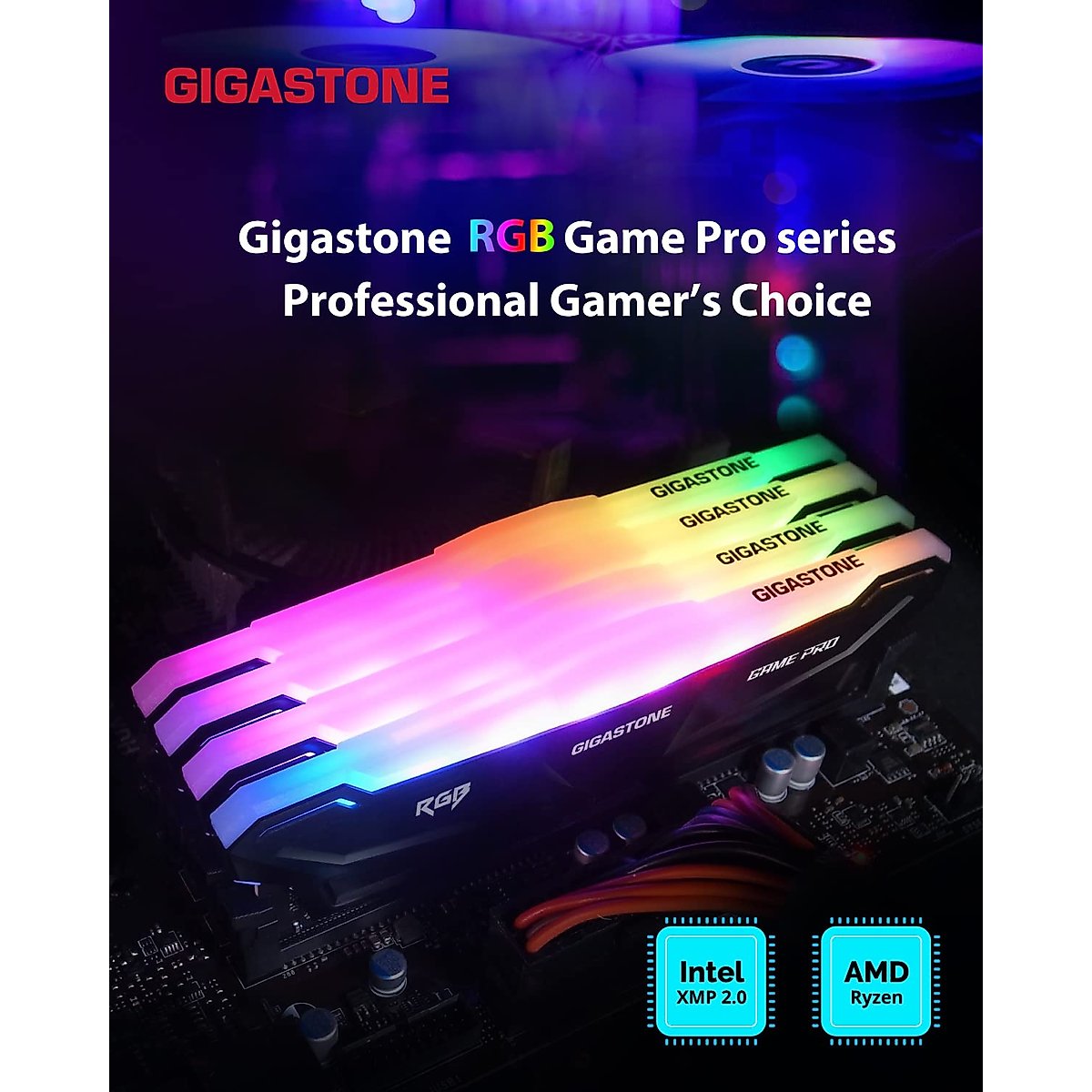 【RGB DDR4 RAM】 GIGSASTONE Game PRO 32GB Kit (2x16GB) DDR4-3200MHz PC4-25600 CL16-20-20-40 Intel XMP 2.0 AMD Ryzen 1.35V UDIMM 288 Pin Unbuffered Non ECC High Performance Gaming Desktop Memory - Black