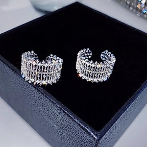 Multi Layers Hollow Finger Band Skarkling Rhinestone Crystal CZ Open Statement Rings Promise Engagement Ring Wedding Bands Adjustable Fashion Jewelry Gifts for Women