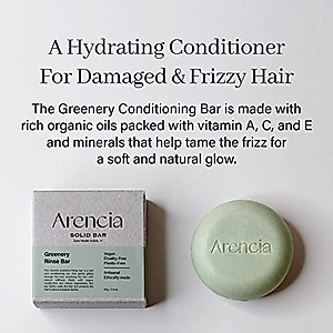 ARENCIA Greenery Conditioner bar for Moisturizing and Volumizing - Frizz-Free Formula for Curly Hair, Hair Softening and Detangling, Color Protecting - Vegan, pH balanced, Sulfate free, Natural