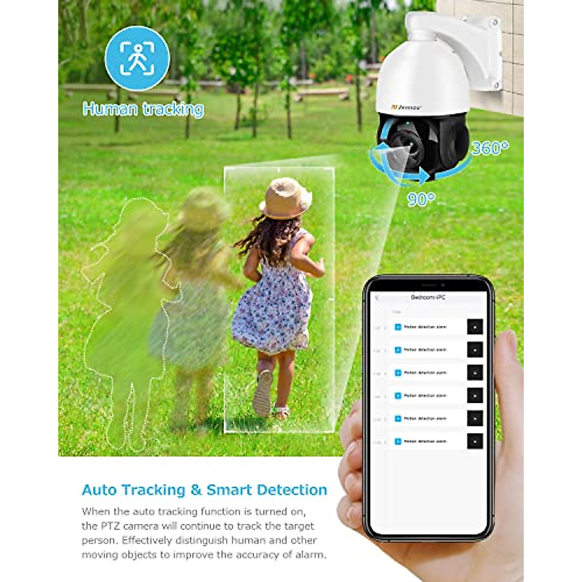 4K 8MP Outdoor PTZ IP POE Camera with Pan Tilt 20x Optical Zoom & Human Vehicle Detection, Speed Dome Security Camera with 320ft IR Night Vision, Auto Tracking, 2-Way Audio (Compatible for Hikvision)