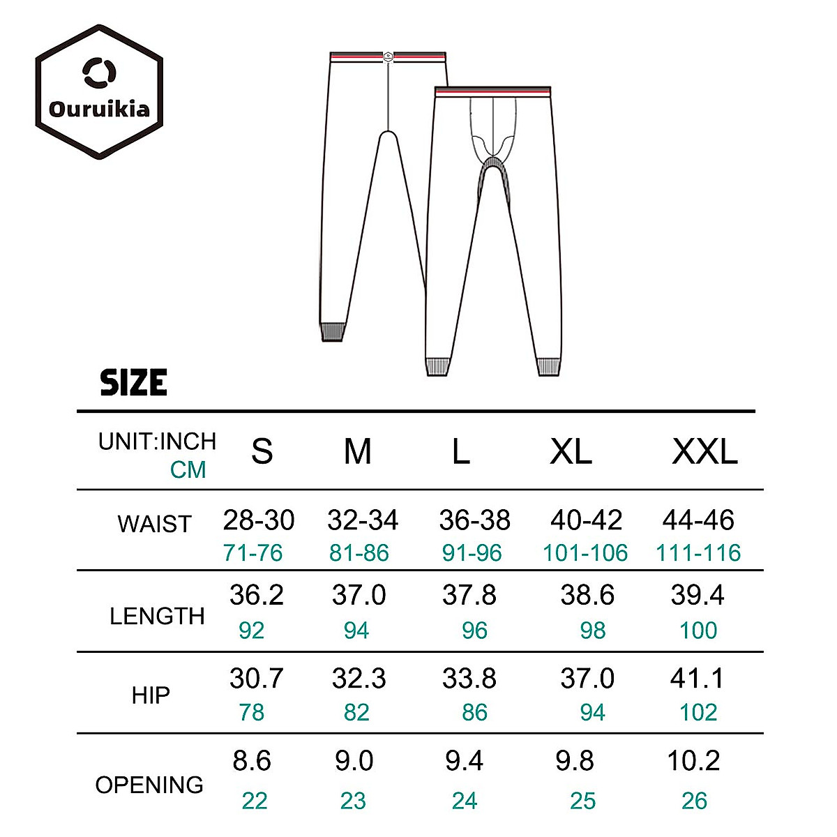 Ouruikia Men's Thermal Underwear Pants Thermal Bottoms Long Johns Bottoms with Separate Pouch(Black,L)