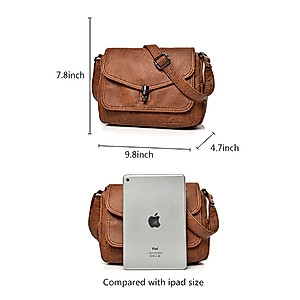 Alovhad Women Crossbody Bag Purse Muti Zip Pocket Leather Fashion Shoulder Bags (Brown)