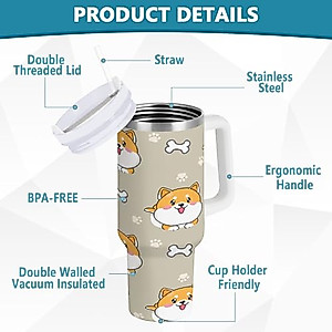 RPLIFE Adorable Cartoon Dogs Sage 40 Oz Tumbler, Stainless Water Bottle, Insulated Coffee Tumbler