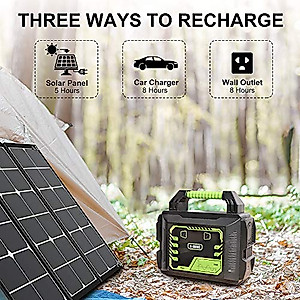 300W Portable Power Station, Portable Solar Generator for Home Use, CPAP Backup Battery Bank with 110V AC Outlet, Camping/Travel/Car Portable Chargers for Emergency