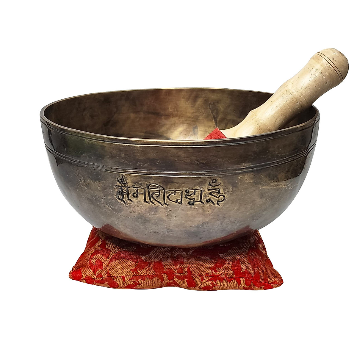 CRAFTSTRIBE 8" Large Hand Hammered Himalayan Full Moon Singing Bowl Meditation Healing Bowl With Mallet And Silk Cushion
