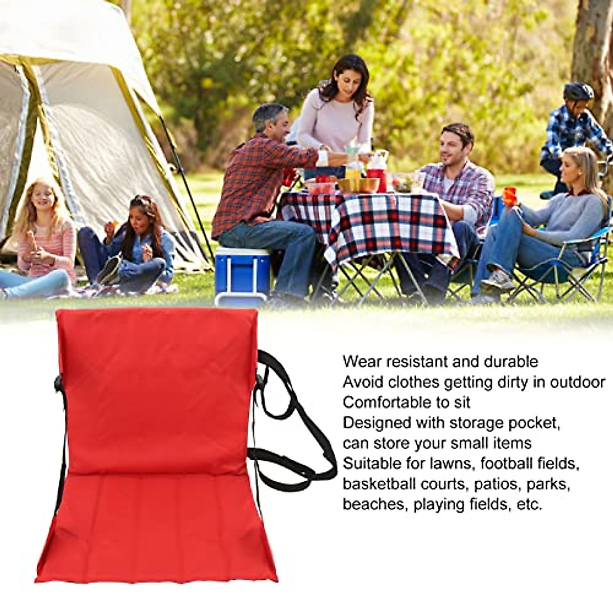 Okuyonic Folding Stadium Seat, Portable Lightweight Folding Bleacher Cushion Pearl Cotton for Lawn(Red)