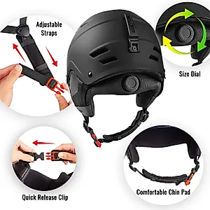 TurboSke Ski Helmet, Snowboard Helmet, Snow Sports Helmet for Men Women and Youth (Black, M)