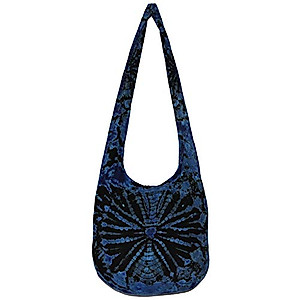 TIE DYE Crossbody Bohemian Shoulder Bag Hobo Purse Big 39" (DarkBlueBlack)