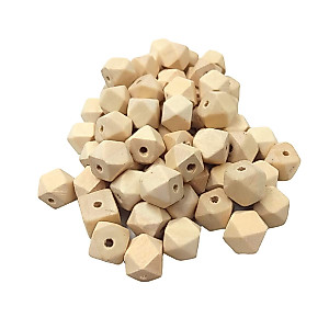 30pcs Natural Wood Geometric Hexagon Beads 14mm Maple Wood Polygon Ball Wooden Loose Spacer Beads for Crafts DIY Jewelry Making (30pcs)