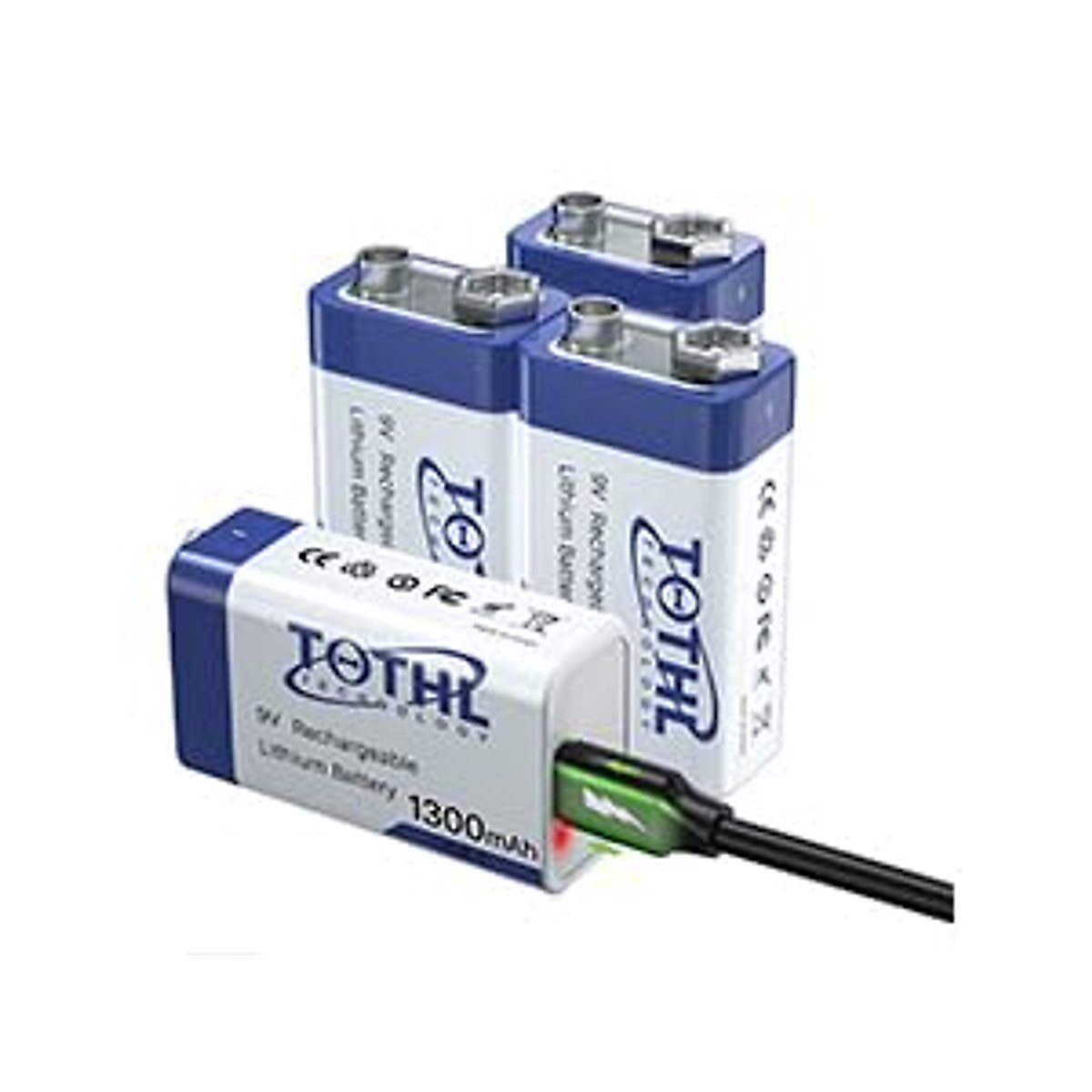 9V Rechargeable Batteries, 4-Packs USB 9 volt lithium batteries 1300mAh Long Lasting Li-ion 9 volt battery for smoke alarms, Multimeters, Microphones, walkie-Talkie,Toys,Guitar,Keyboard (4 Packs)