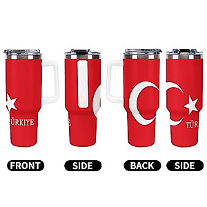 Turkey Turkish Flag of Türkiye 40oz Water Bottle Double Wall Insulated Tumbler with Handle Leakproof Travel Mug White-style