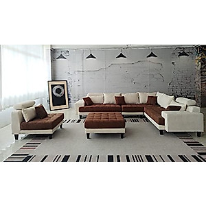 Stendmar 5pc Reversible Multifunction 2-Tone Natrual and Dark Brown Espresso Microfiber Fabric Big Sectional Couch Sofa S150DNE