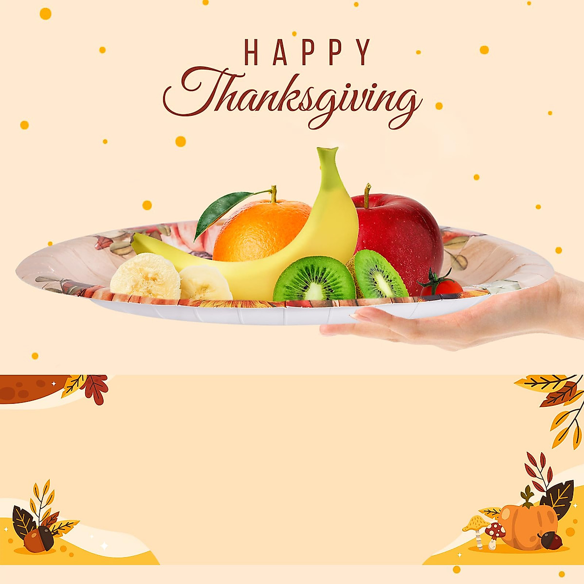 WDF 50Pack Thanksgiving Paper Plates - 10" x 12" Oval Paper Plates Dinner Size Large Disposable Platter Heavy Duty For Happy Thanksgiving Serving Tray Autumn Fall Harvest Party Supply