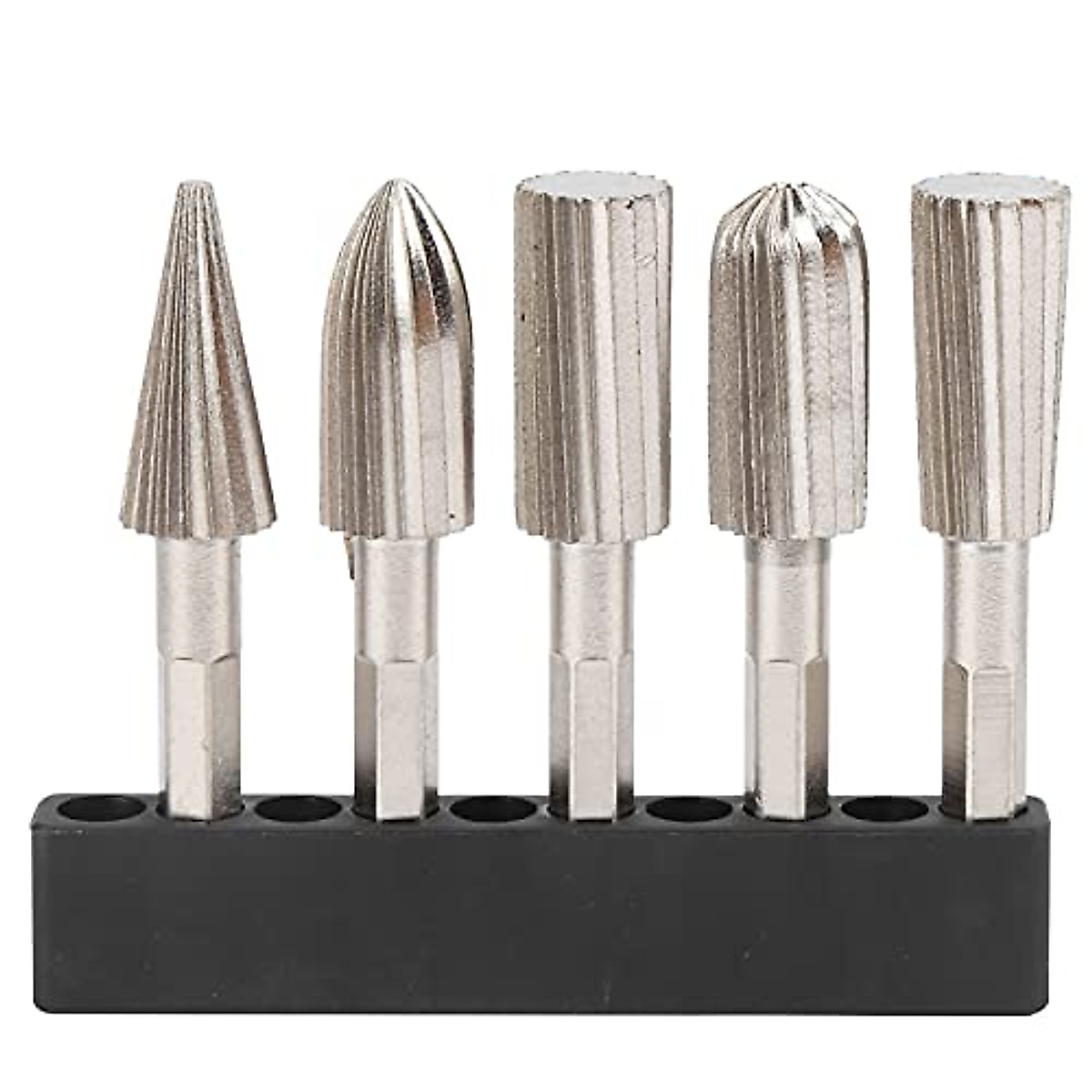 Wisoqu 5Pcs Rotary File Cutting Burrs,14in Hex Shank Double Cut Metal Grinder Drill Bit Set High Speed Steel Rotary File Set,for Carving Polishing