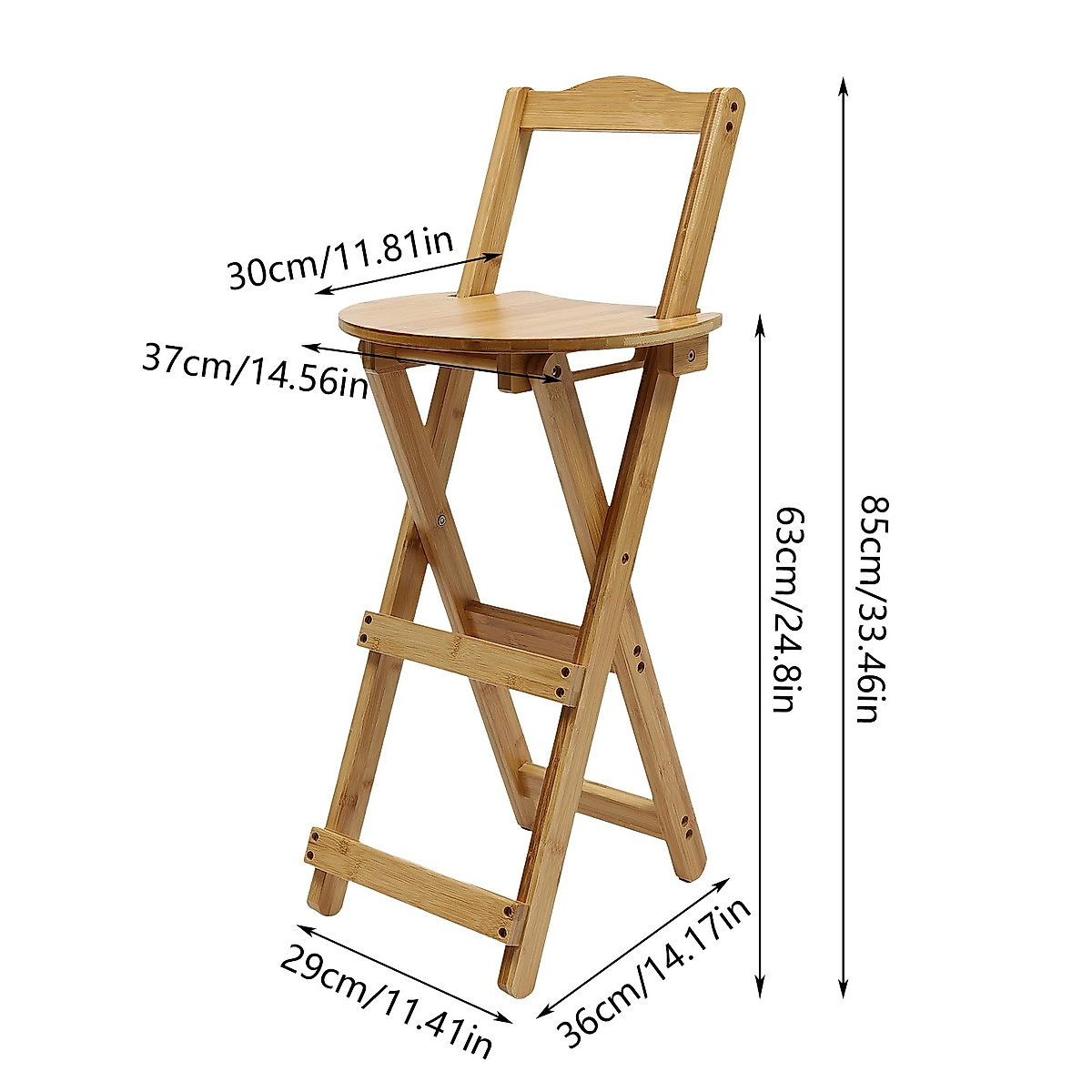 Leblett Bamboo Portable Folding Stool,Tall Chair,Foldable Bar Stool,X-Shaped Kitchen Stool Bar Height,High Stool Chair for Kitchen Counter,with Ergonomic Backrest,Max Load Capacity 100Kg/220.46Lbs