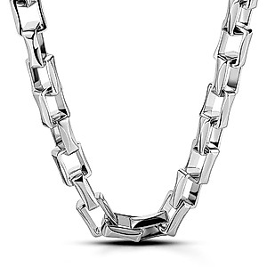 Meilanduo Solid 925 Sterling Silver Cube Link Chain Two Locks Necklace Chunky Thick Large Necklace 10.5mm Heavyweight Necklace for Men & Women (22 Inches)