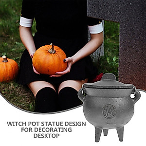Cast Iron Cauldron with Lid and Carry Handle, 4 Inch Halloween Witch Pot for Spells, Smudging, Ritual & Blessings | Halloween Decoration Or Incense Burning