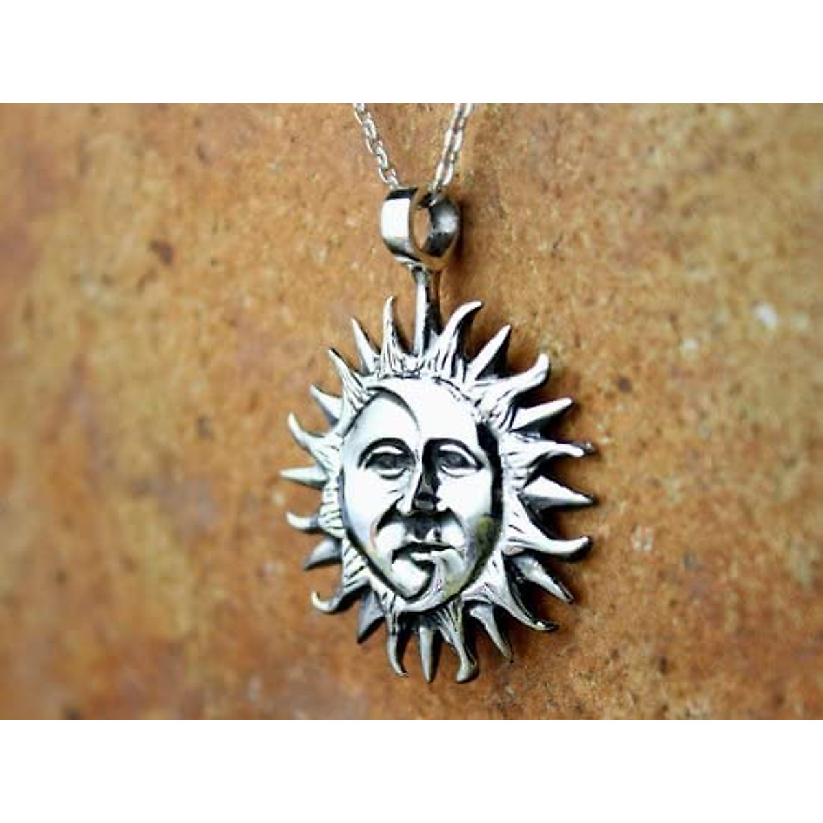 COSUMOSU 925 sterling silver Mexican Sun and moon Face Celestial Lunar Solar Pendant (Sun & Moon)