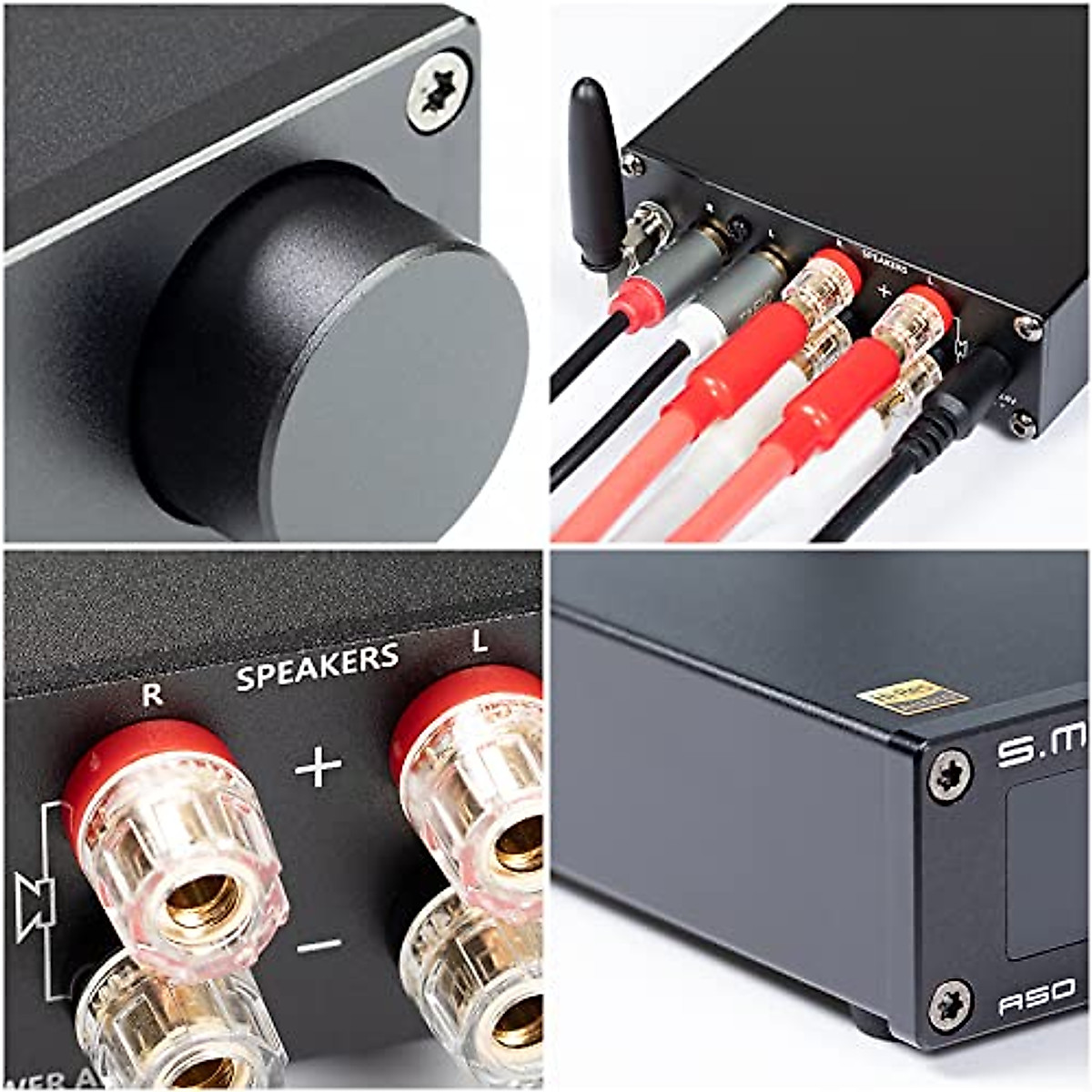 S.M.S.L A50 Stereo Audio Amplifier, 100W x 2 Mini Hi-Fi 2 Channel Class D AMP Receiver, TPA3116*2 Bluetooth 5.0 Bass and Treble 2.0 CH for Home Speakers with Remote Control