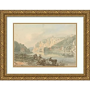 ArtDirect Nicholas Pocock 18x14 Gold Ornate Frame and Double Matted Museum Art Print Titled - Hotwells from Rownham Ferry