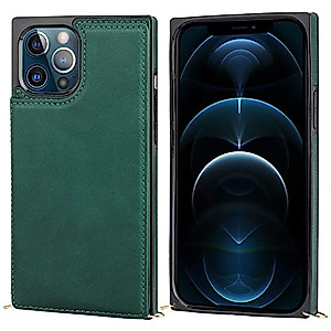 Bocasal Crossbody Wallet Case for iPhone 12 Pro Max Credit Card Holder PU Leather Kickstand Shockproof Detachable Cross Body Strap Lanyard Magnetic Closure 6.7 inch(Green)