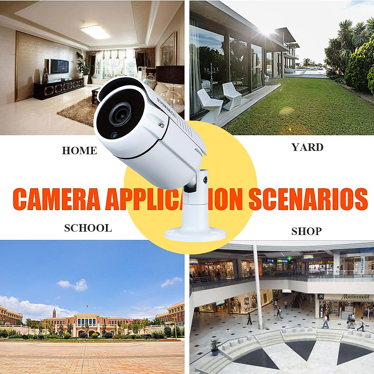 EVERSECU 1080P 2.0MP Coaxial Wired AHD/TVI/CVI/960H Bullet Analog Camera, 2MP Full HD Weatherproof CCTV Security Camera for Outdoor Surveillance, 3.6 mm Lens, Metal, White