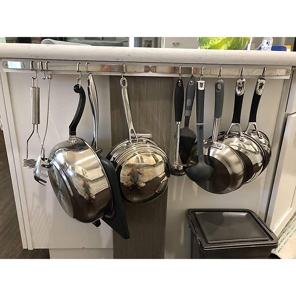 eForwish Stainless Steel Kitchen Utensil Racks Holder Hanging Rail Organize Pots Pans Kitchen Knife Gadgets On Wall Mounted Hanger Bar Rail Under Cabinet Shelf (6 Hook,17") Pack of 2