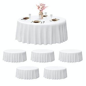 EMART Round Tablecloth White (6 Pack) Circular Polyester Table Cover 120 Inch in Diameter for Dinning, Kitchen, Picnic,Wedding and Birthday Party