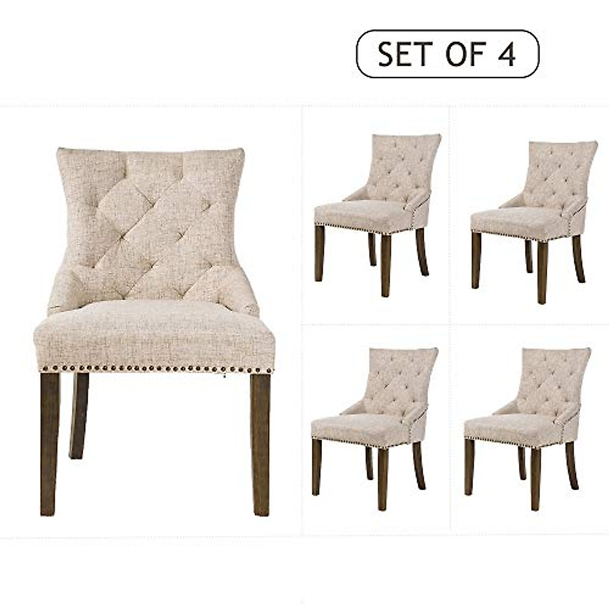 TARTOP Leisure Padded Upholstered Dining Chairs Armrest and Nailed Trim, (Set of 4),Beige